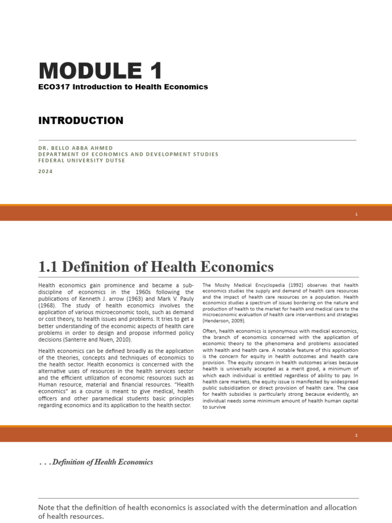 Introduction to Health Economics Concepts | PDF | Economics | Health ...