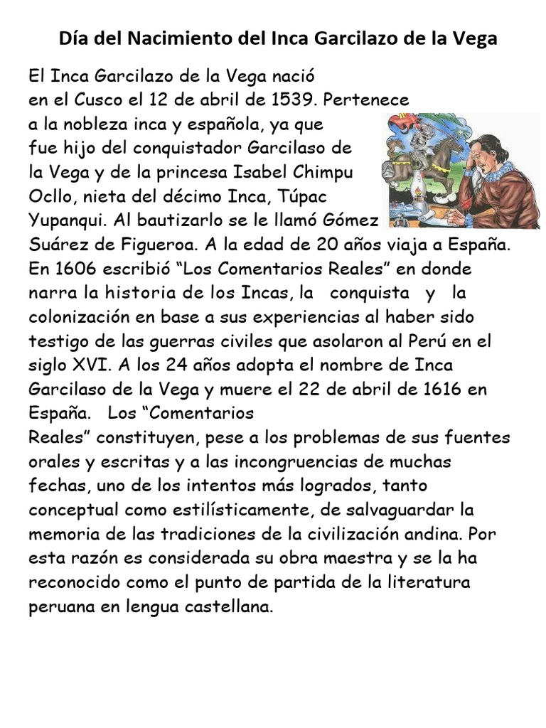 Día del Nacimiento del Inca Garcilazo de la Vega | PDF