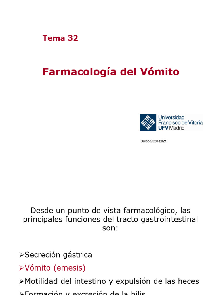 Tema 32 Farmacología Vómito | PDF | Vómitos | Medicina CLINICA