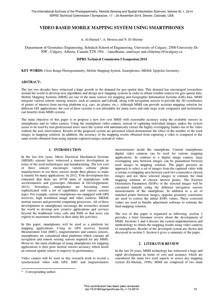 Video Based Mobile Mapping System Using Smartphone Pdf Inertial