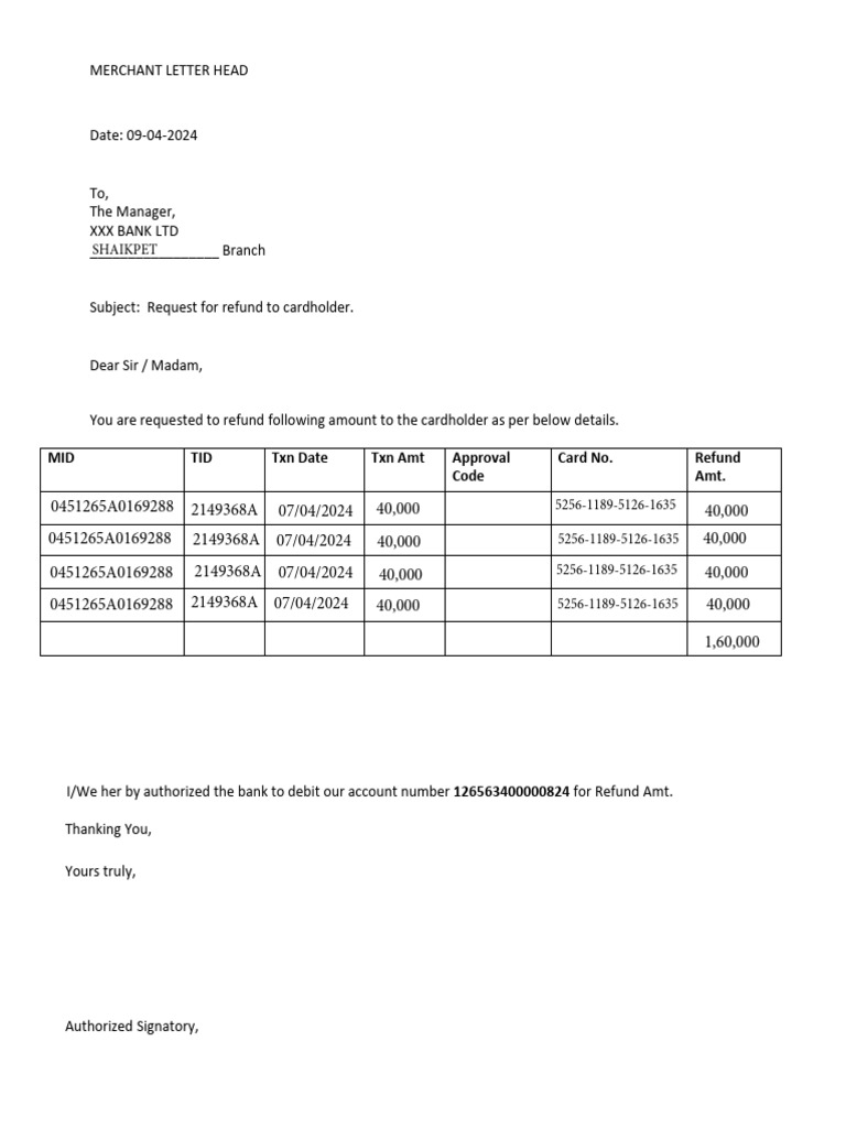 RBL Credit Card Refund Request | PDF