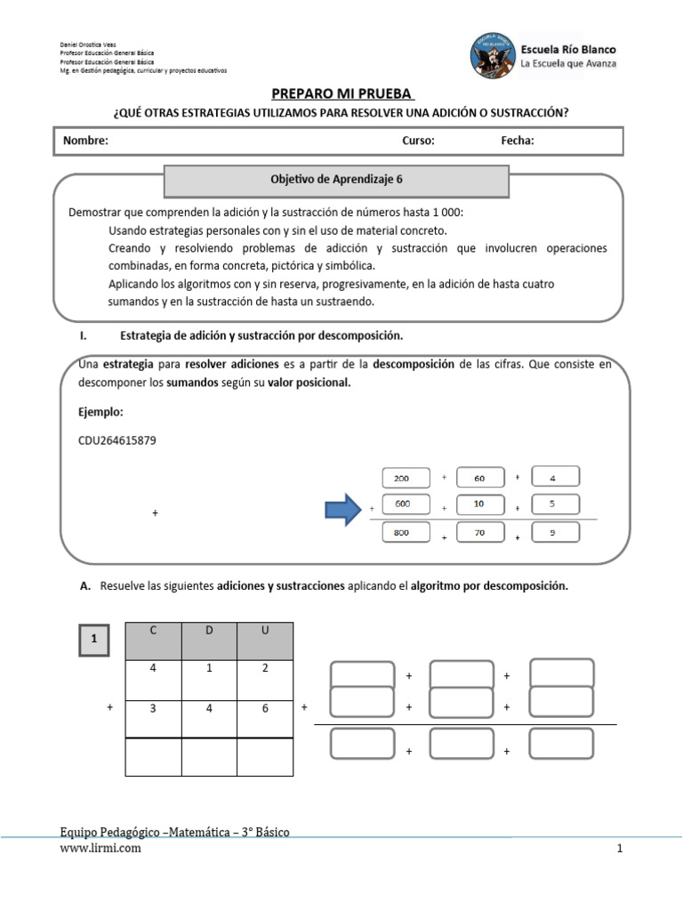 Estrategias de Adición y Sustracción 3° Básico | PDF | Sustracción ...