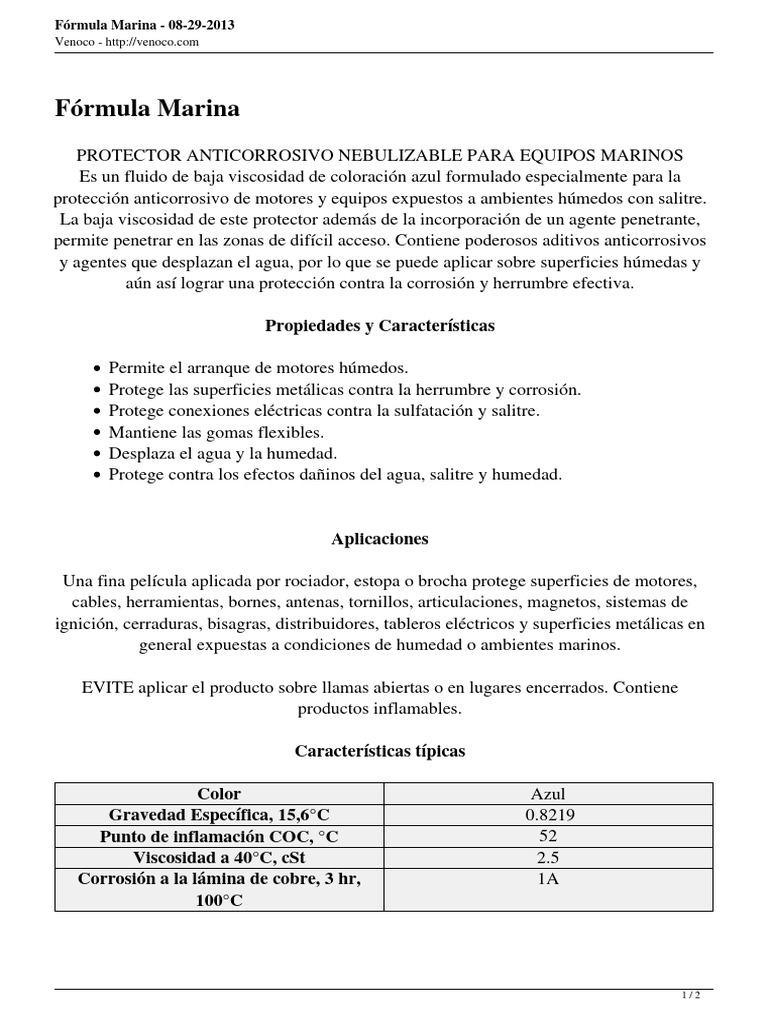 FT Fórmula Marina Venoco | PDF | Sustancias químicas | Materiales