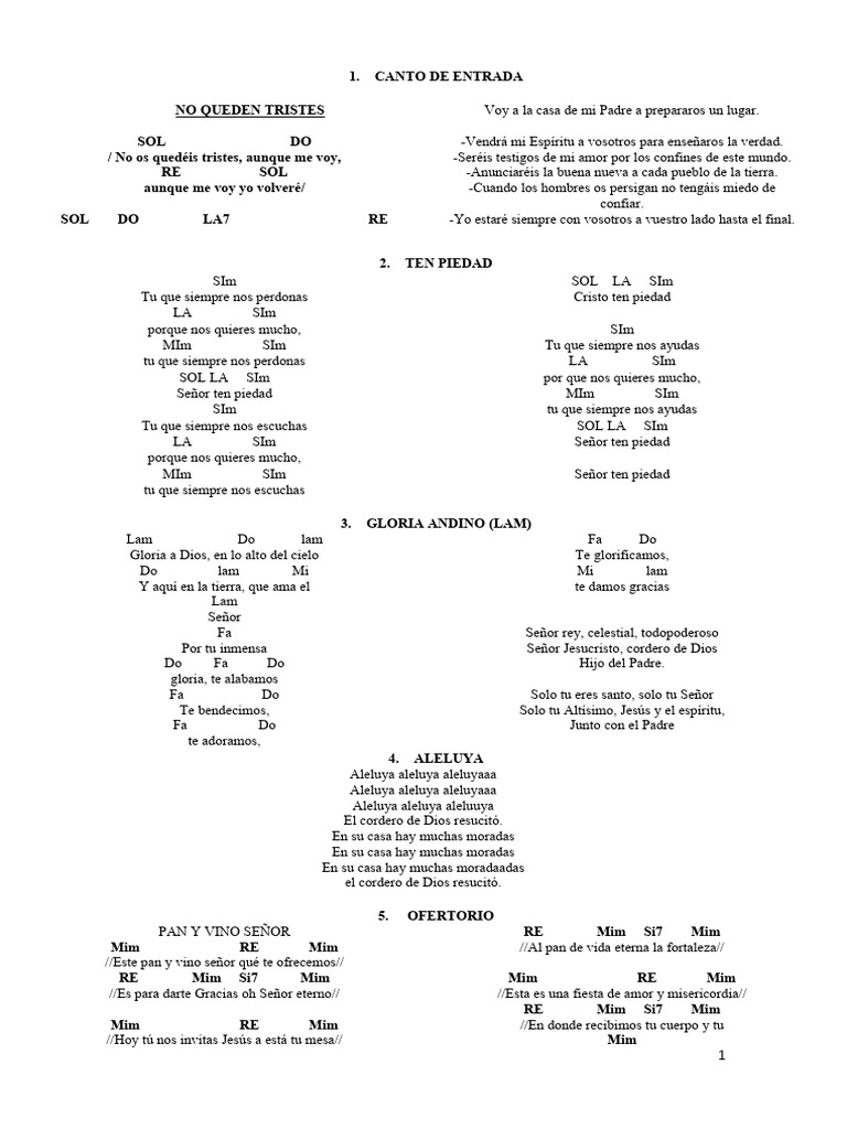 Hoja de Cantos 6ta Semana Pascua 1 | Descargar gratis PDF | María, madre de Jesús | Creencia ...