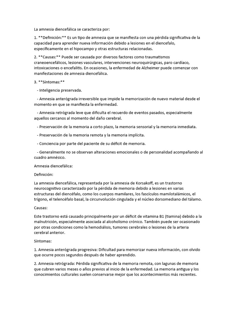 La Amnesia Diencefálica Se Caracteriza Por | PDF | Amnesia | Memoria