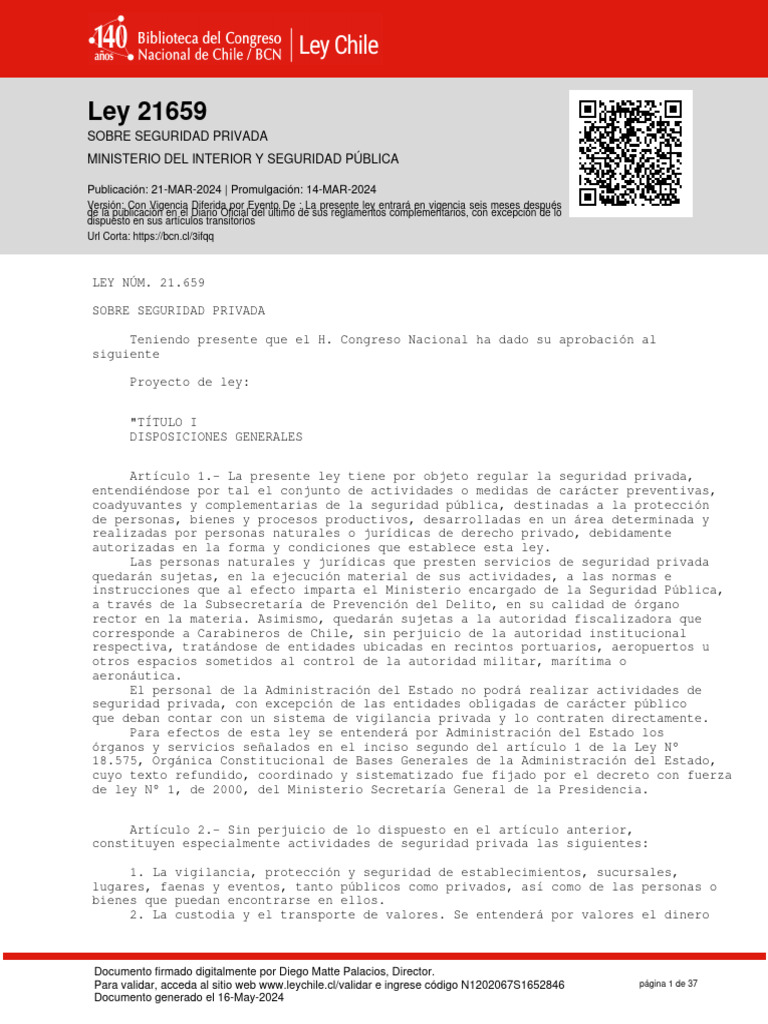 Ley 21659 - 21 MAR 2024 | PDF | Seguridad | La seguridad informática