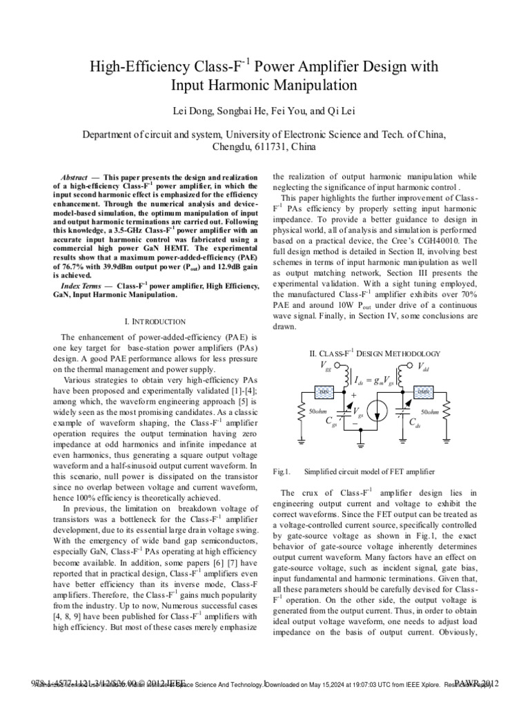 High-Efficiency Class-F1 Power Amplifier Design With Input Harmonic ...