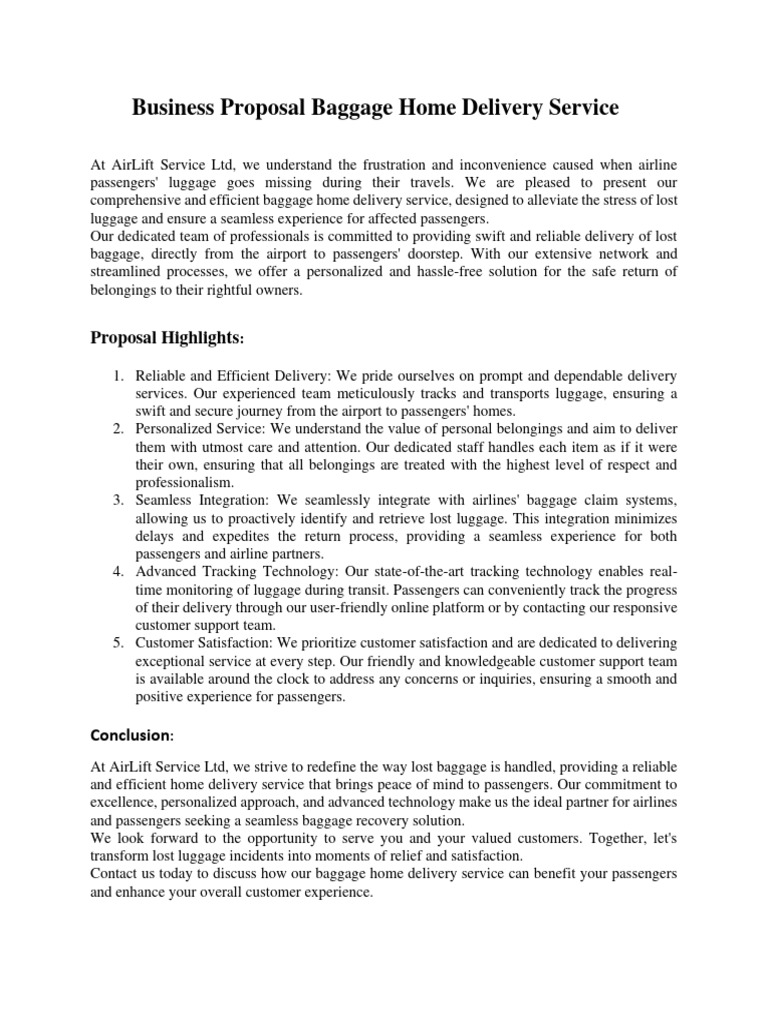 Baggage Delivery Business Proposal | PDF | Baggage | Airport