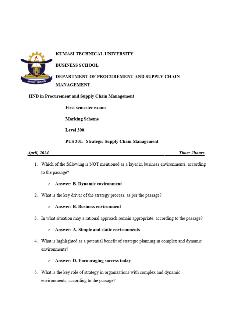 HND 2024 Marking Scheme Strategic Supply Chain MGT Regular. | PDF ...