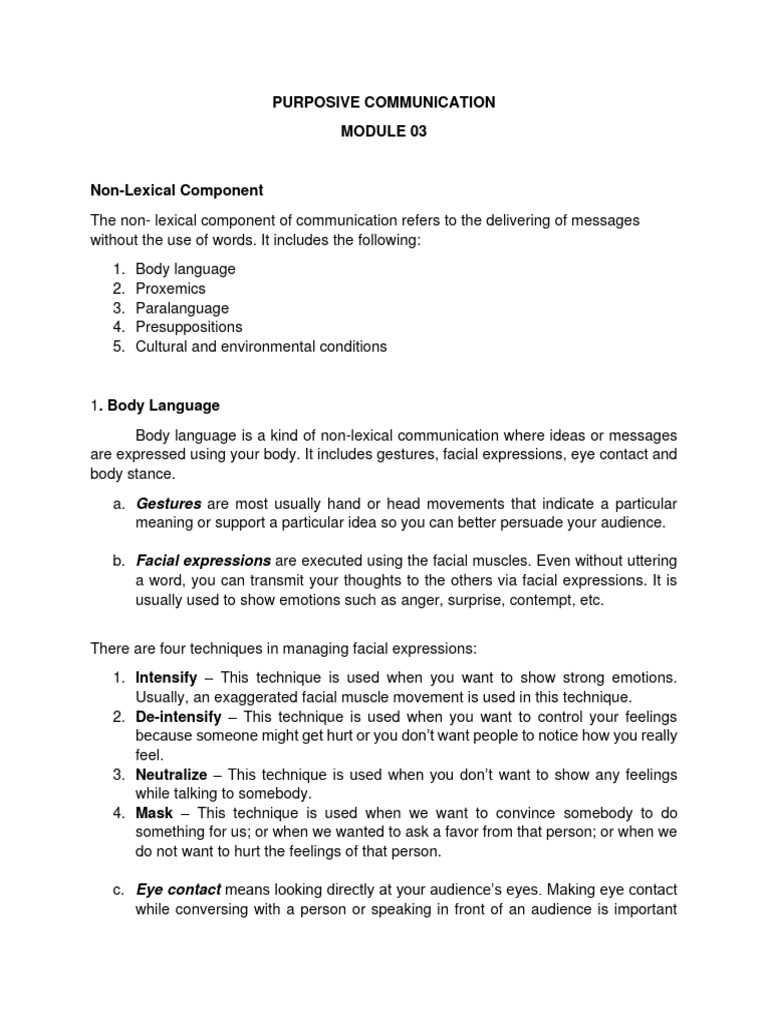 Purposive Communication Module 3 | PDF | Body Language | Communication