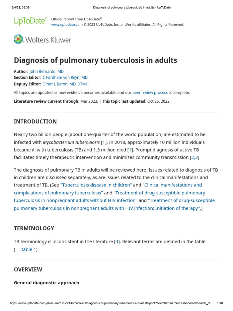 Diagnosis of Pulmonary Tuberculosis in Adults - UpToDate | PDF ...
