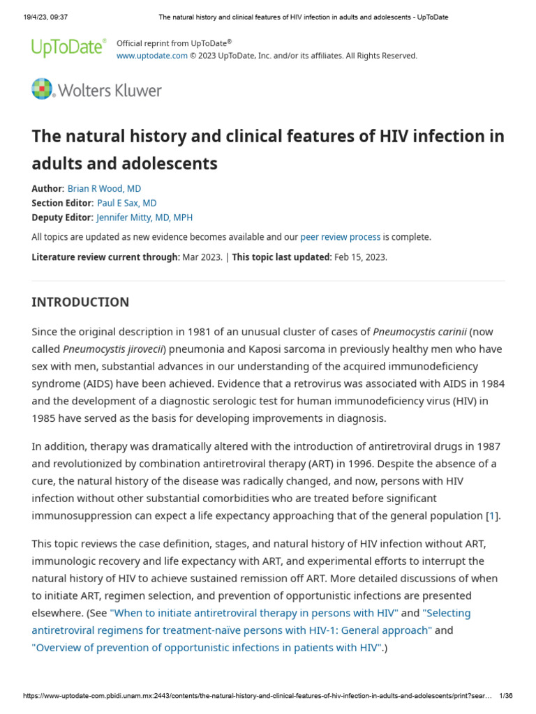 The Natural History and Clinical Features of HIV Infection in Adults and Adolescents - UpToDate ...