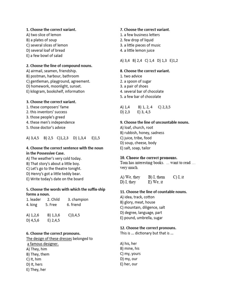 Noun And Pronoun Usage Exercises Pdf Noun Pronoun