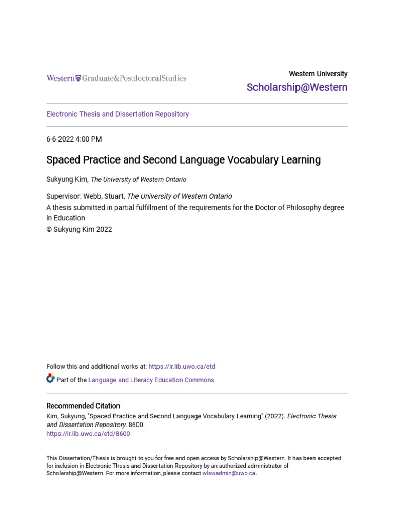 Spaced Practice and Second Language Vocabulary Learning | PDF | Recall (Memory) | Second Language