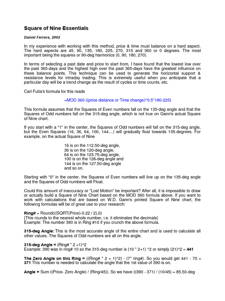 Daniel T. Ferrera - Square of Nine Essentials | PDF | Numbers | Square Root