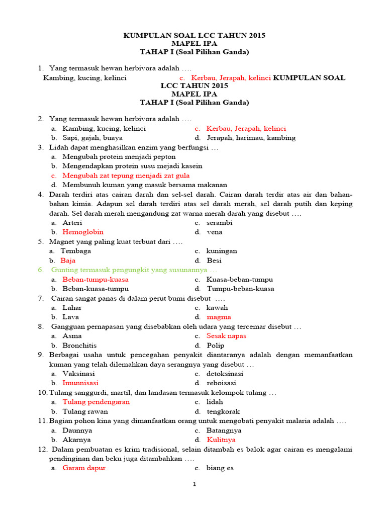 KUMPULAN SOAL IPA. Soal LCC 2015 | PDF | Sains & Matematika