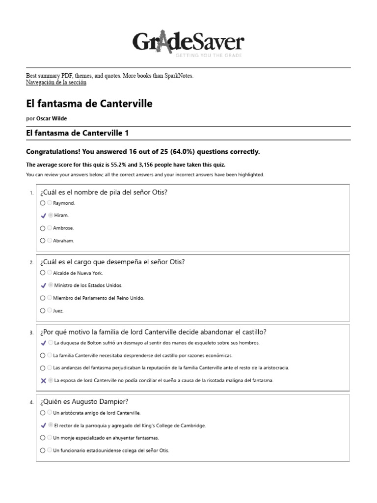 Sus Respuestas - El Fantasma de Canterville Examenes - El Fantasma de ...