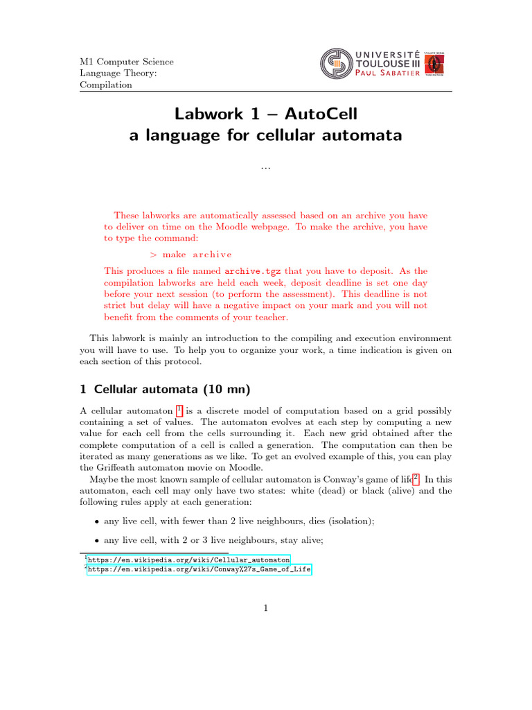 Labwork 1 - Autocell A Language For Cellular Automata | PDF | Assembly Language | Virtual Machine