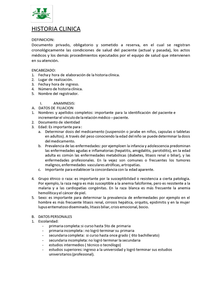 Modelo de Historia Clinica | PDF | Diagnostico medico | Medicina CLINICA