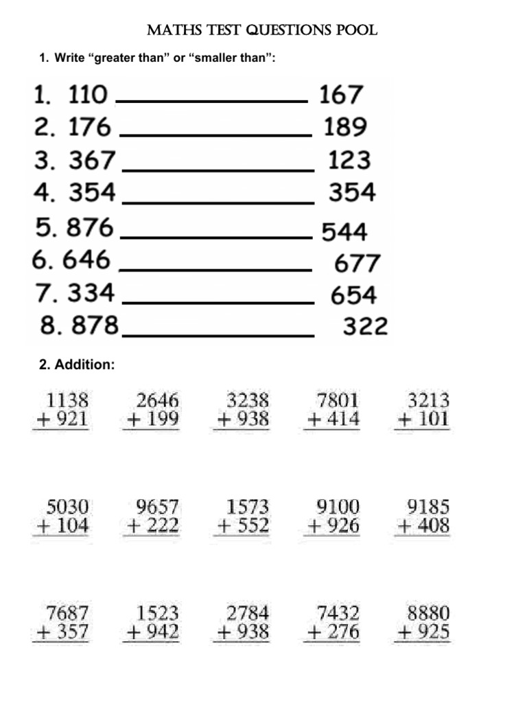 Maths Test Questions Pool | PDF
