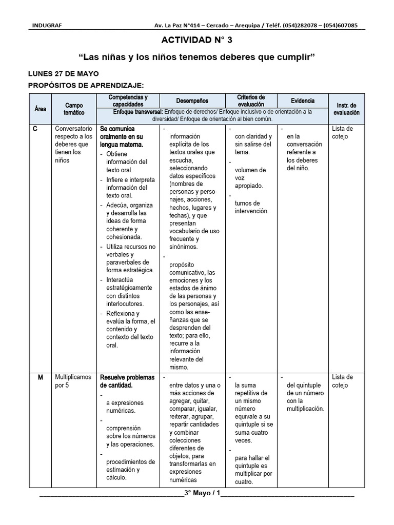 Deberes y Responsabilidades de los Niños | PDF | Evaluación ...