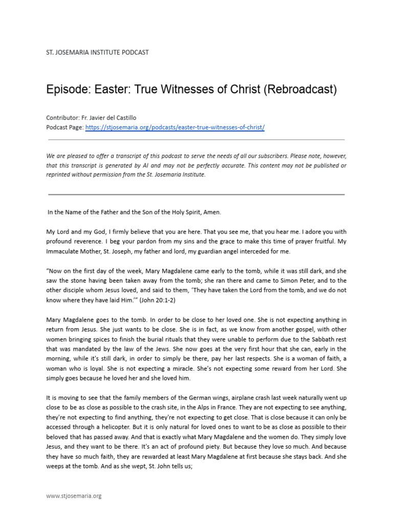 Easter True Witnesses of Christ Rebroadcast | PDF | Jesus ...
