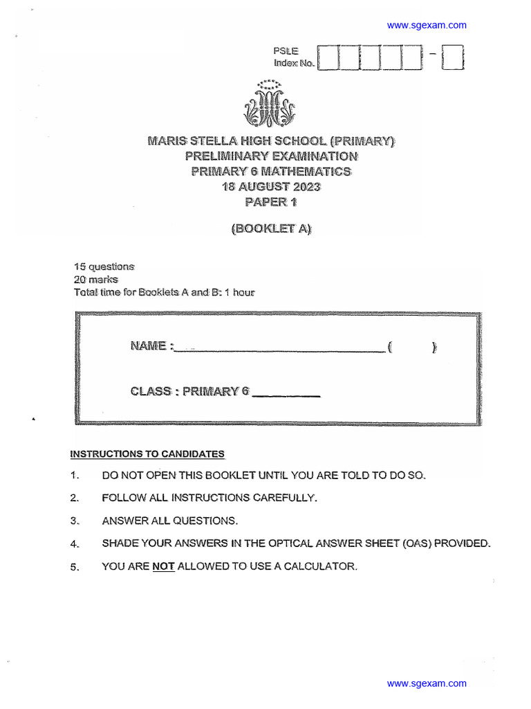 2023 P6 Maths Prelim Maris Stella | PDF | Science & Mathematics ...