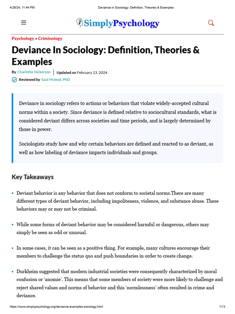 Deviance in Sociology_ Definition, Theories & Examples | PDF | Deviance ...