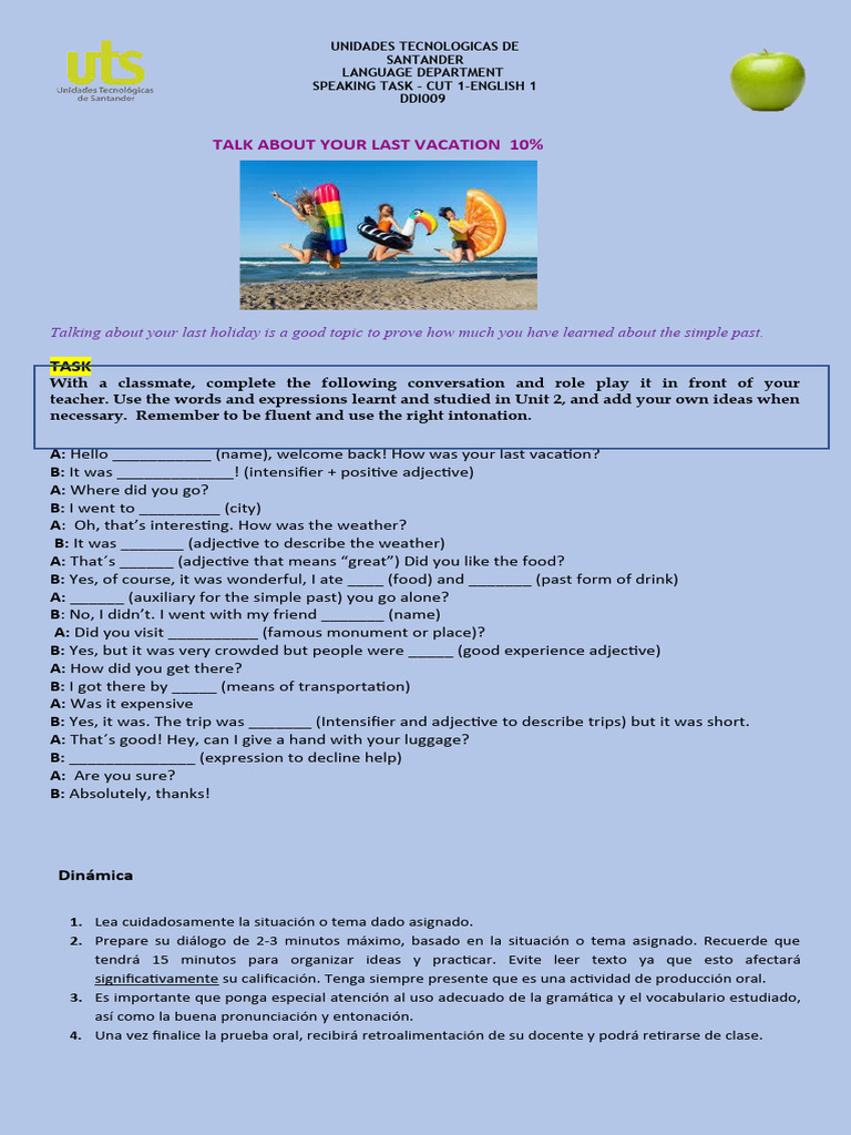 Conversación sobre vacaciones en inglés | PDF | Gramática | La ...