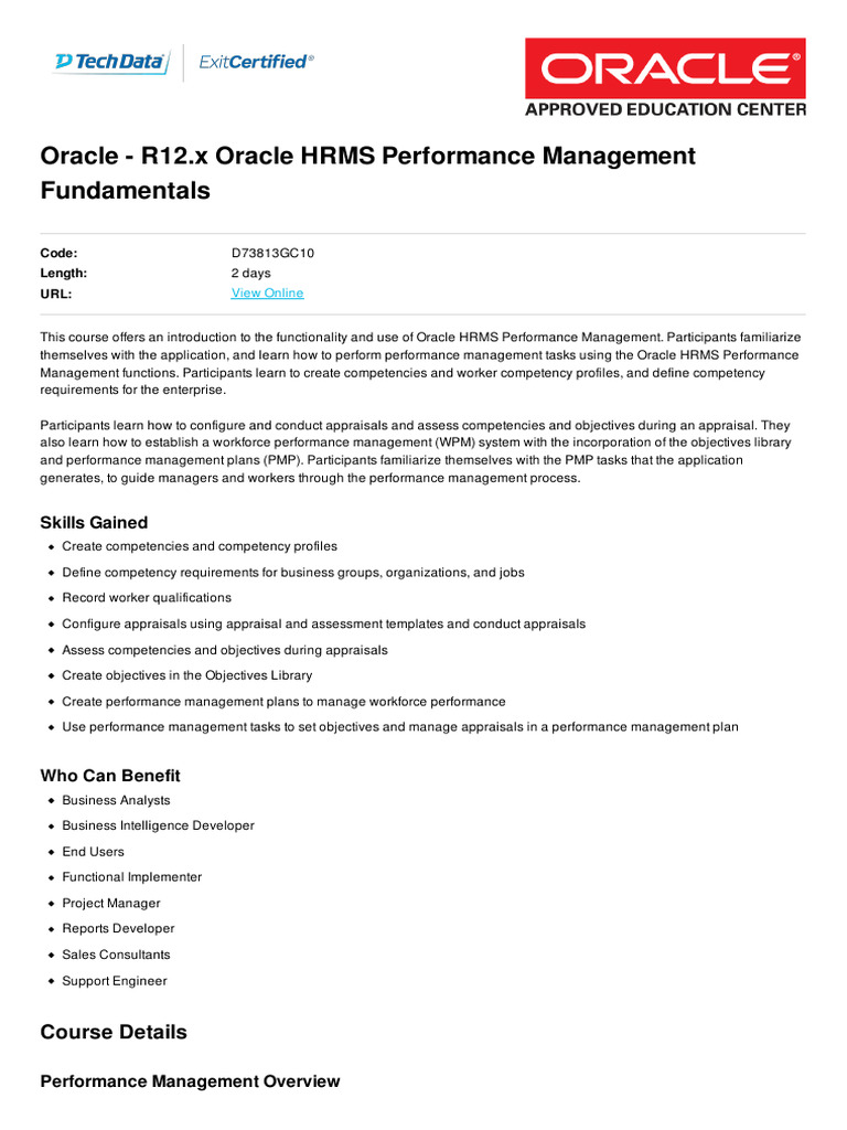 r12 X Oracle Hrms Performance Management Fundamentals | PDF | Human ...