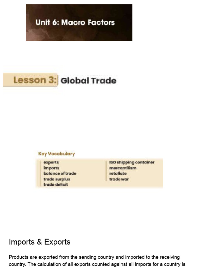 Global Trade - Unit 6 - Lesson 3 | PDF | Balance Of Trade | Tariff