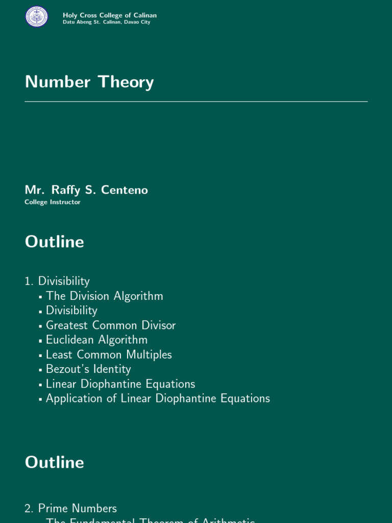 Number Theory 1 | Download Free PDF | Equations | Algorithms
