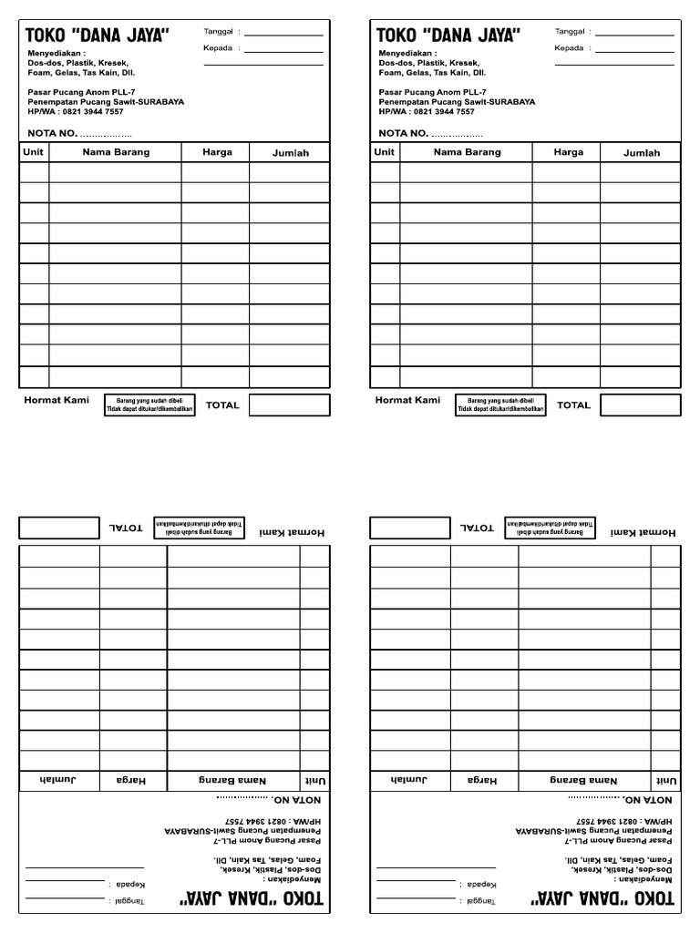 Desain Nota Toko Dana Jaya | PDF