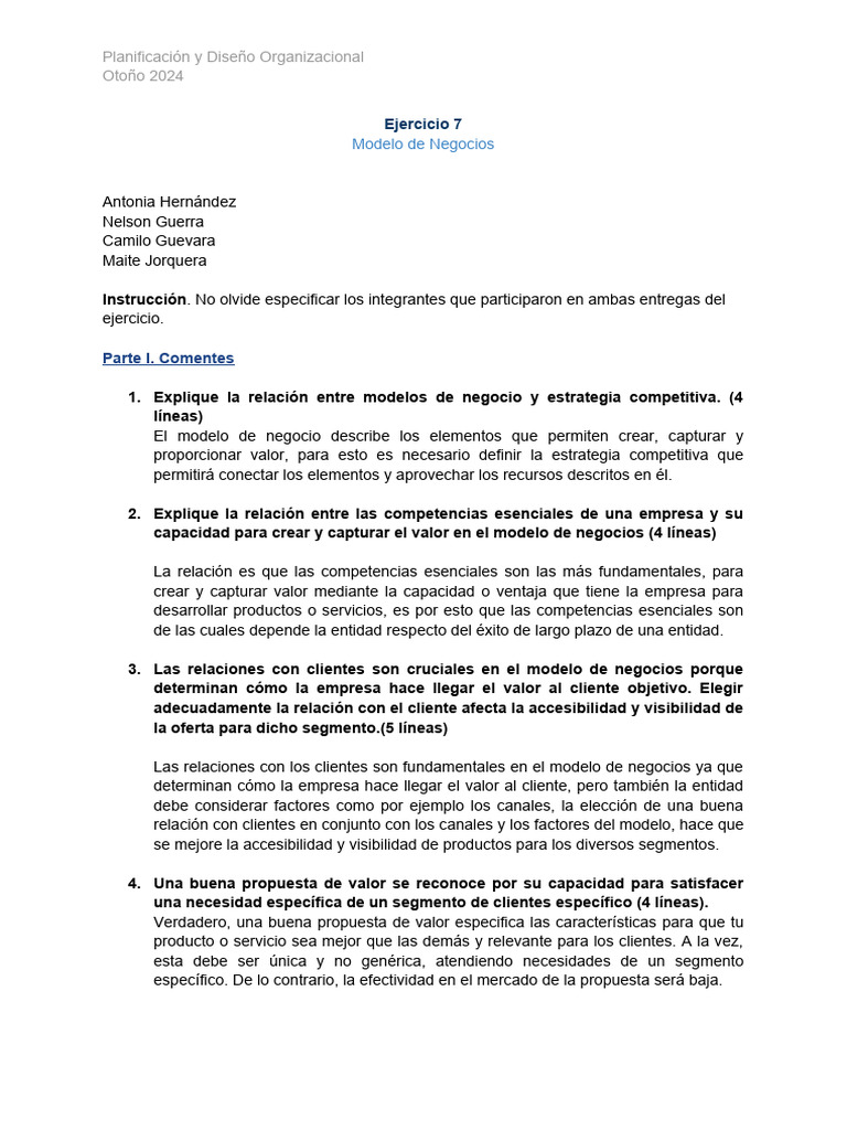 Ej 7 Modelo de Negocios - O24 | PDF | Modelo de negocio | Business