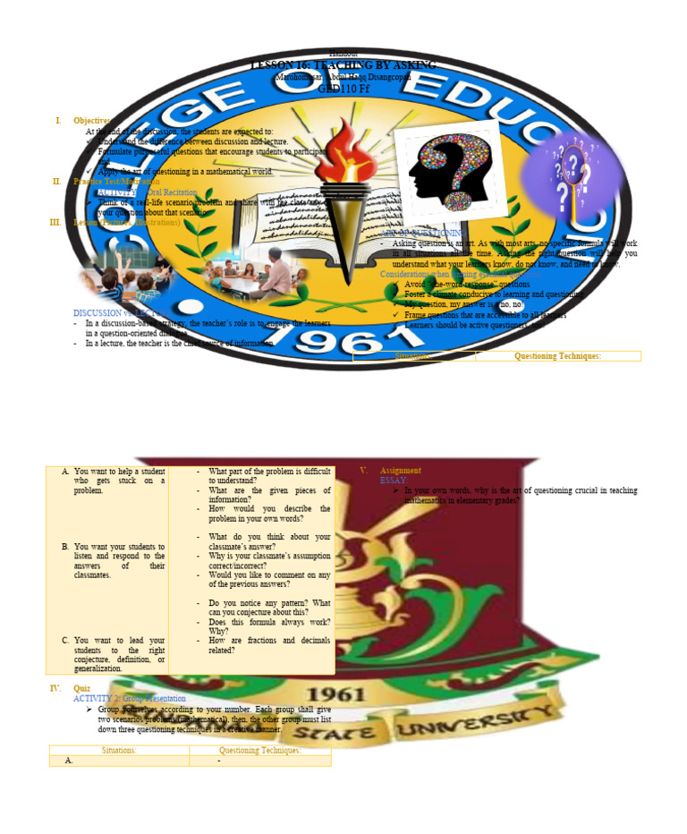 Lesson 16 Teaching by Asking - Marohombsar, Abdul Haqq Disangcopan ...