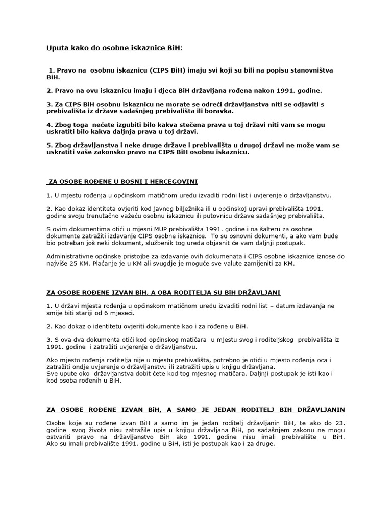Upute Kako Izvadit CIPS - Osobnu Iskaznicu U BiH | PDF