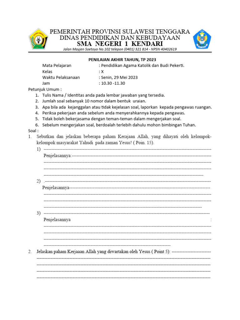 SOAL KATOLIK SEMSTER 2 2023 | PDF SOAL KATOLIK SEMSTER 2 2023 | PDF