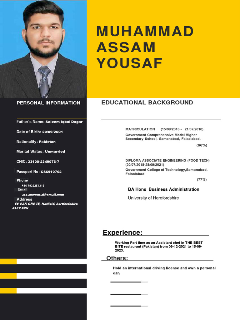 Muhammad Yousaf - CV & Background | PDF
