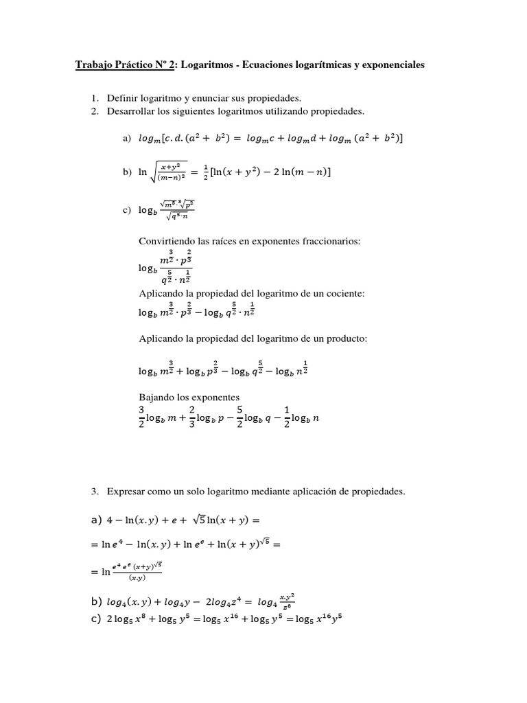 EJERCICIOS RESUELTOS de LOGARITMOS | PDF | Raíz cuadrada | Logaritmo