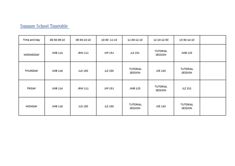 Summer School Timetable | PDF