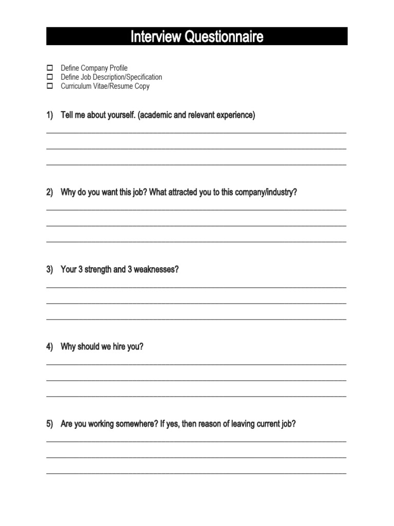 Interview Questionnaire and Performance Evaluation Form | Download Free ...
