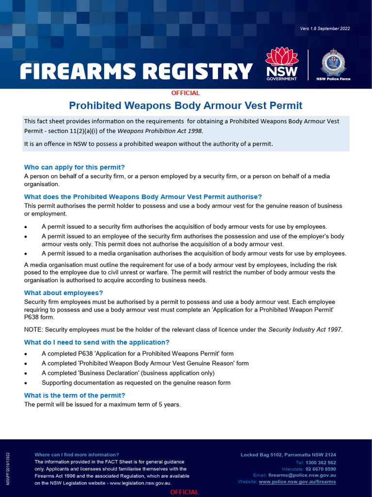 PW Body Armour Vest FACT SHEET | PDF