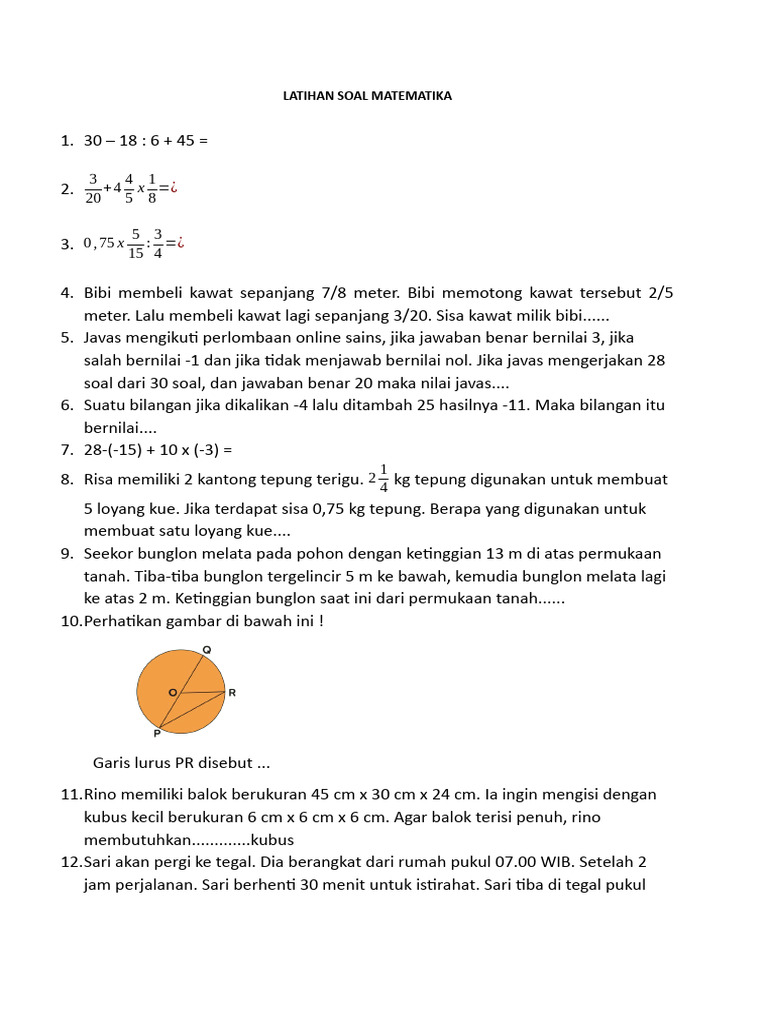 Soal Latihan Matematika Asaj | PDF