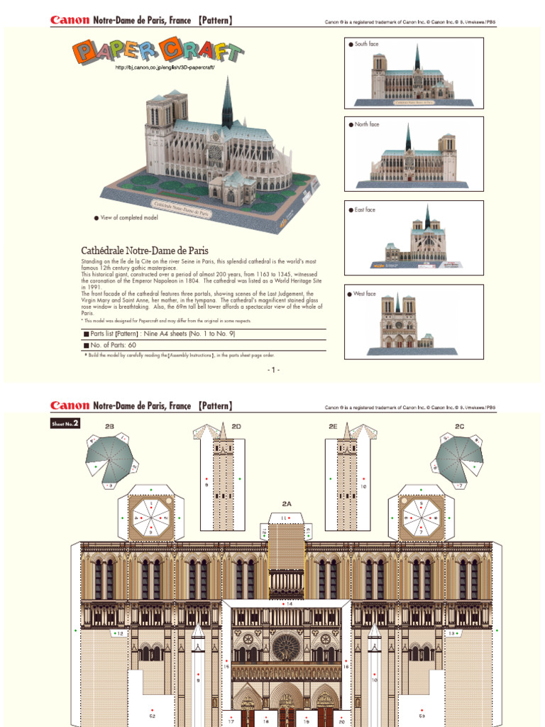 Notre-Dame Papercraft Model Parts List | PDF | Medieval Art | Western Art