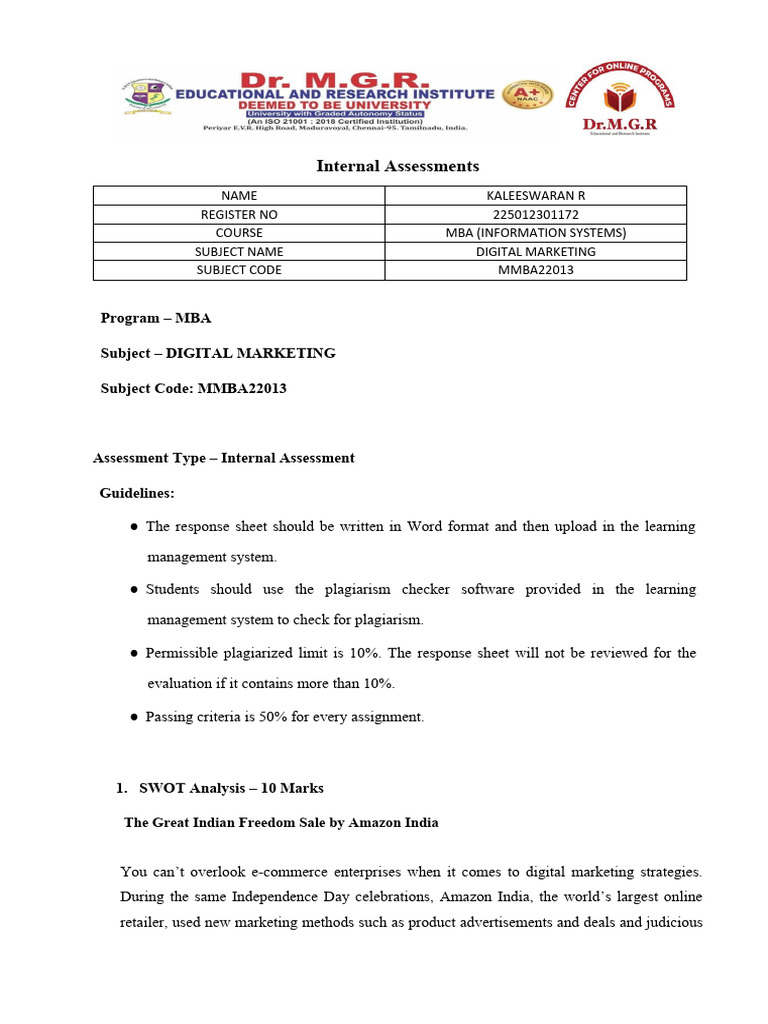SWOT-ANALYSIS Digital Marketing | PDF | Digital Marketing | E Commerce