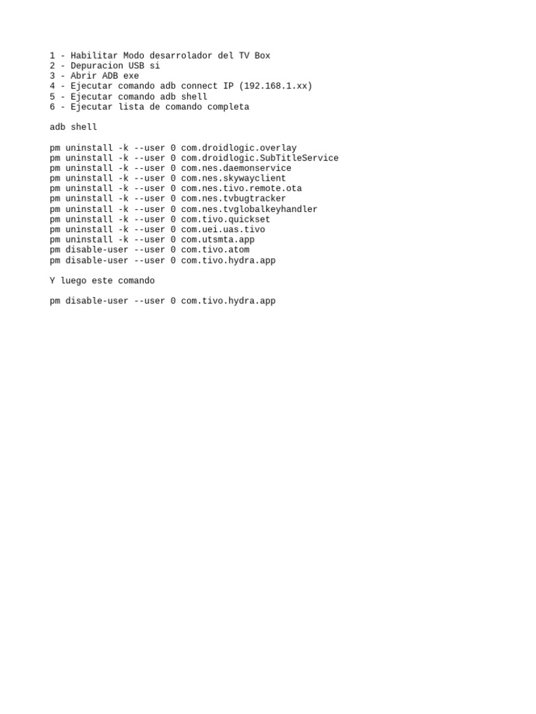 ADB Commands for TV Box Management | PDF