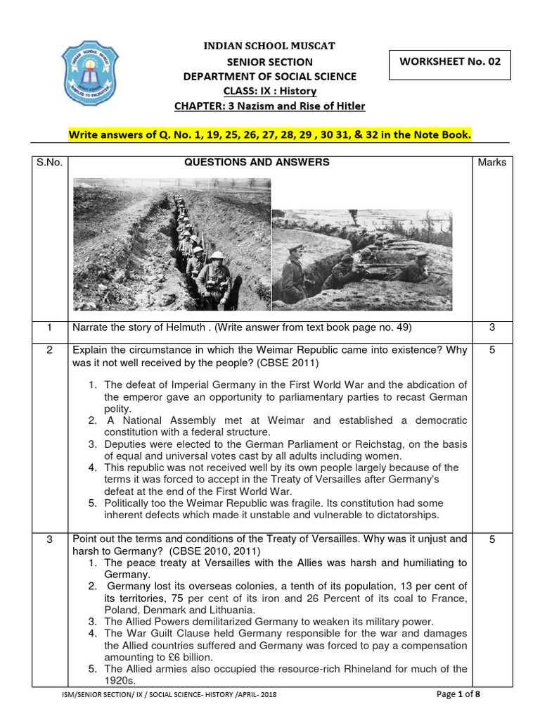 CLASS - IX - HISTORY - CH-03-NAZISM AND RISE OF HITLER - No - 2 - 2018 ...