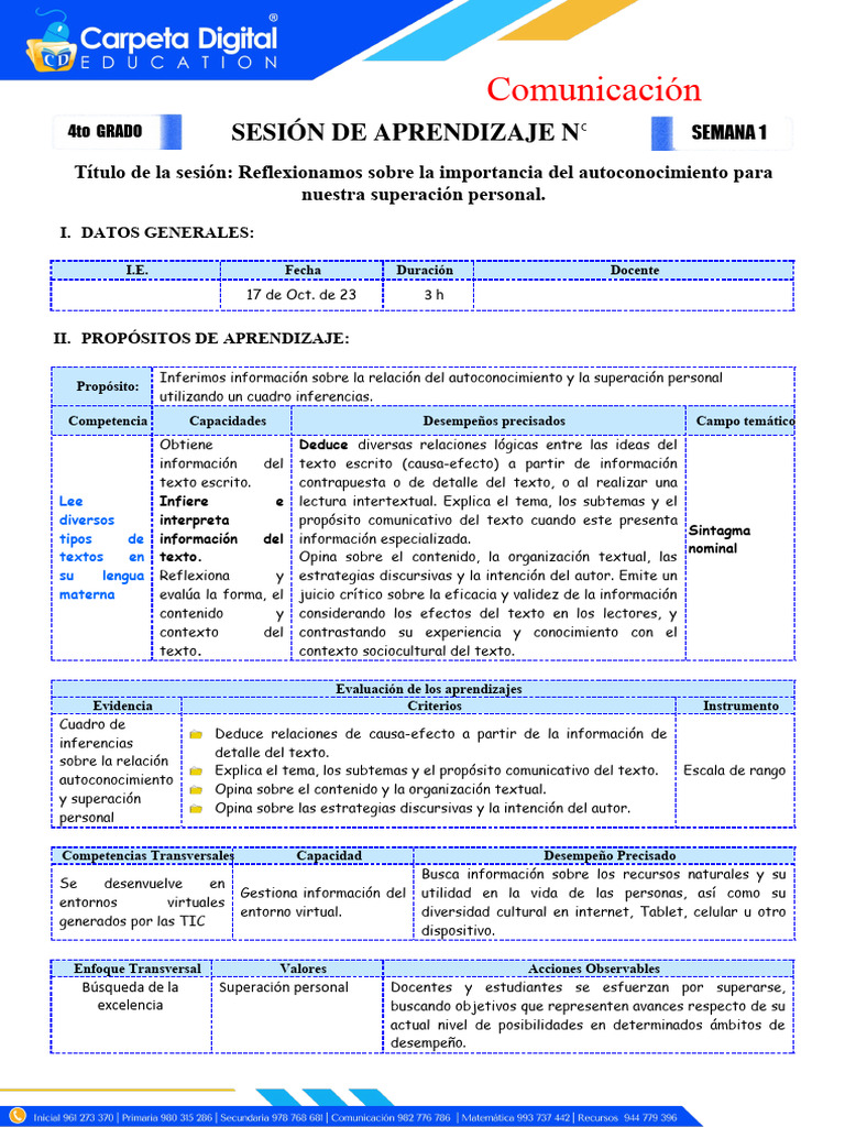 4°_SESIÓN_DE_APRENDIZAJE 2 SEM.1-EXP.7-COM | PDF | Aprendizaje | Enseñando