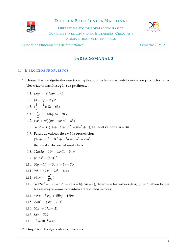 Tareas Semanales 3 | PDF | Matemáticas