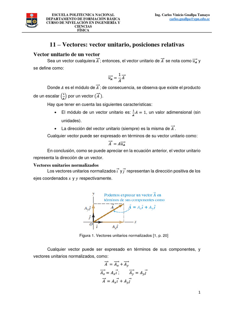 Teoría 11 - Vectores - Vector Unitario, Posiciones Relativas | PDF | Vector Euclidiano | Matemáticas